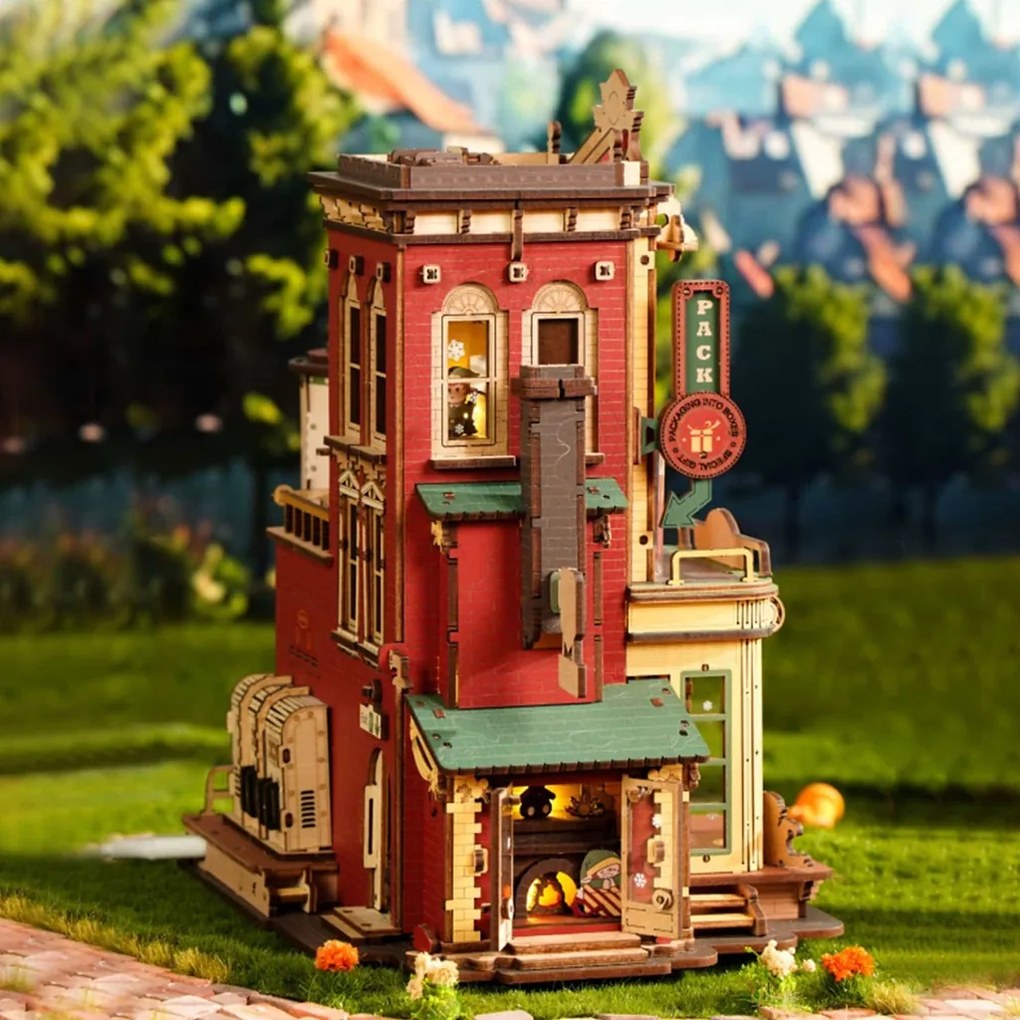 RoboTime 3D dřevěná skládačka hrací skříňky Kouzelná továrna na dárky