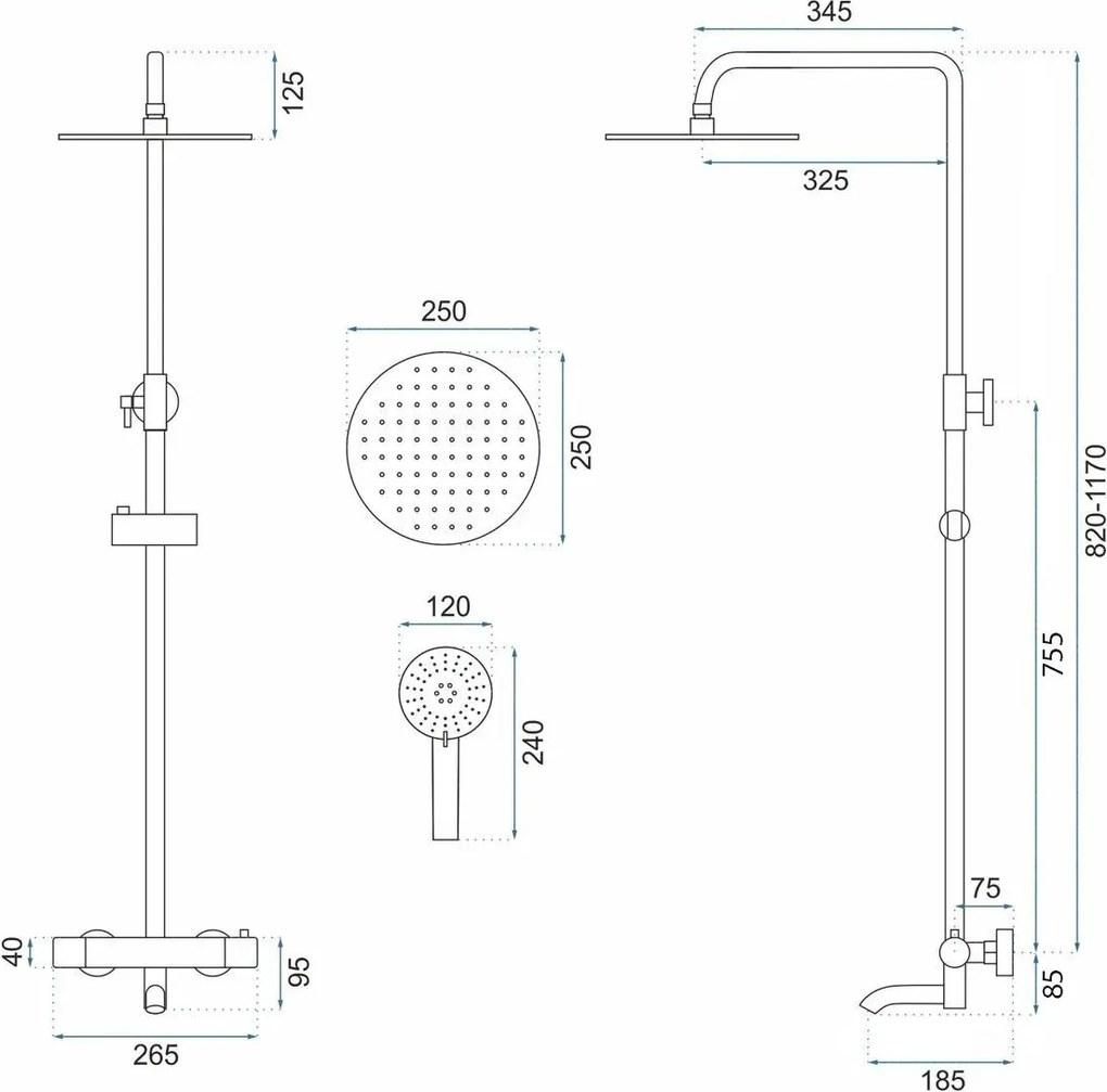 Rea Lungo, sprchová souprava s termostatickou baterií, grafitová, REA-P6386