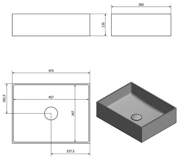 Sapho Formigo Betonové umyvadlo, 47,5x13x36,5 cm, tmavě hnědá FG014