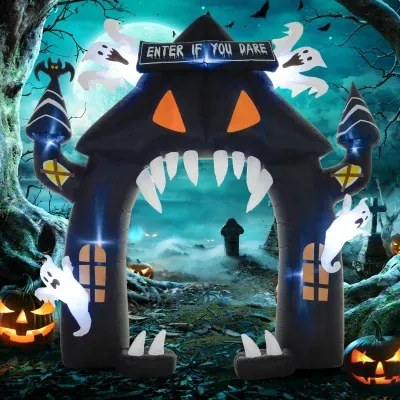 Outsunny Halloween nafukovací oblouk, Halloween dekorace, 300 cm velká Halloween dekorace s LED osvětlením, párty dekorace pro vnitřní a venkovní pro…