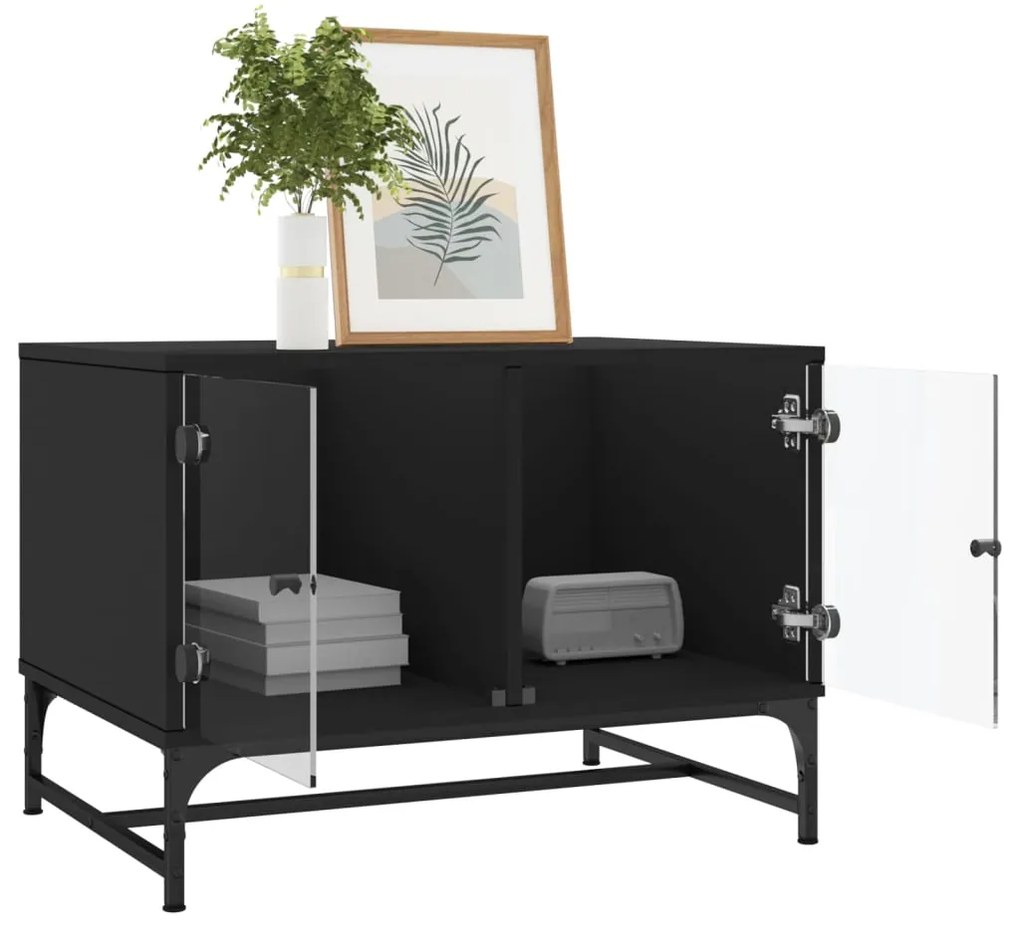 Konferenční stolek se skleněnými dvířky černý 68,5 x 50 x 50 cm - Default Title