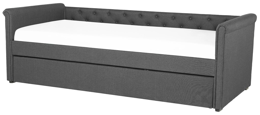 Postel s přistýlkou v tmavě šedém čalounění 90 x 200 cm LIBOURNE Beliani