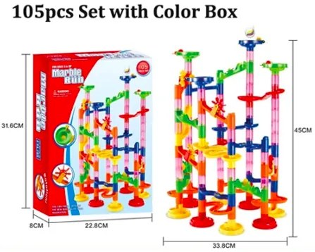 Dětská vysoká kuličková dráha Varianta: 105 dílků - s boxem 