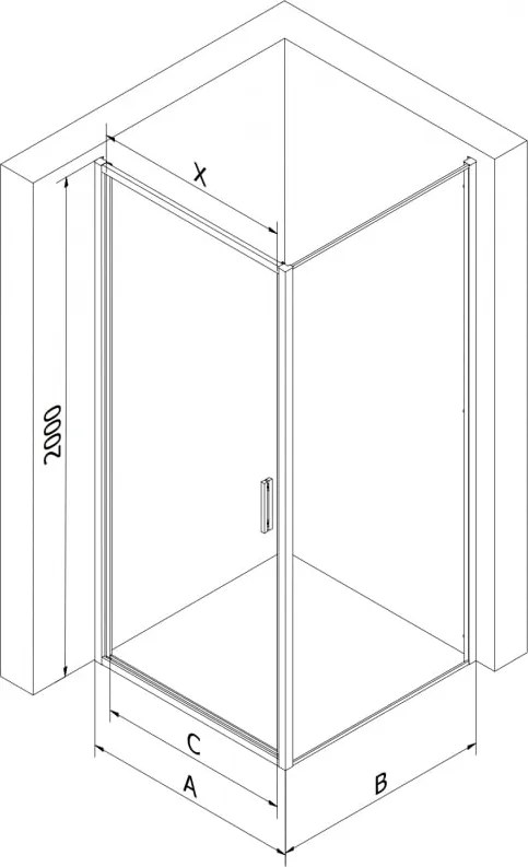 Mexen Exo, výklopný sprchový kout 70 x 95 cm, čiré sklo, zlatá, 817-070-095-50-00