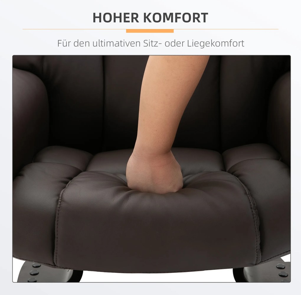 HOMCOM polohovatelné masážní křeslo s podnožkou a funkcí polohování, imitace kůže, hnědá 79x82x101 cm, pohodlné pro relaxaci a wellness