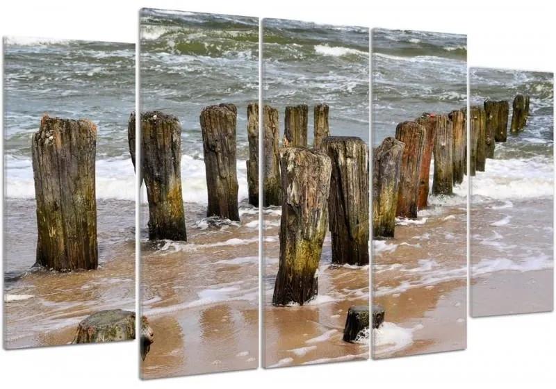 CARO Obraz na plátně - Breakwaters On The Beach 150x100 cm