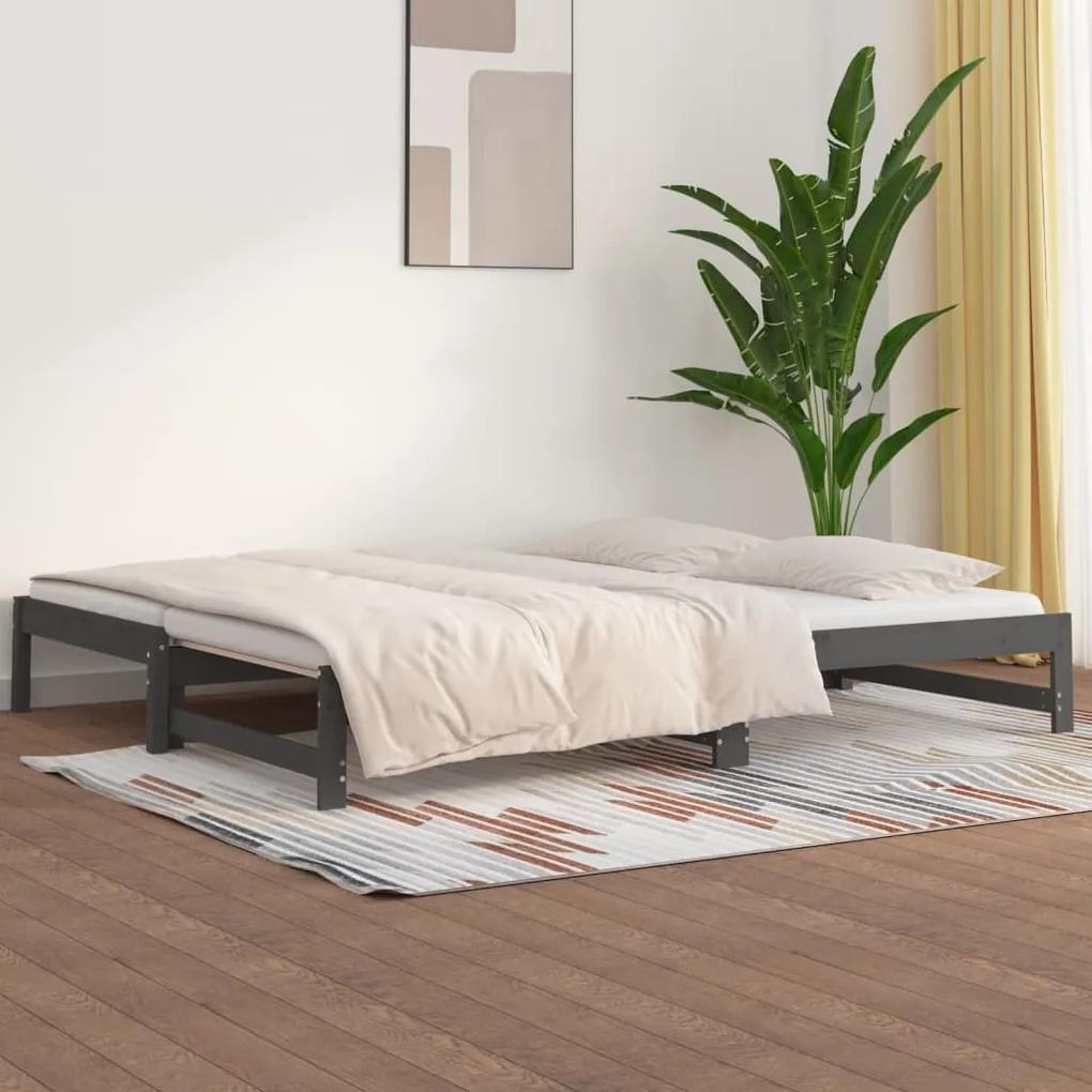 Výsuvná postel šedá 2x (90 x 200) cm masivní borovice,  820429