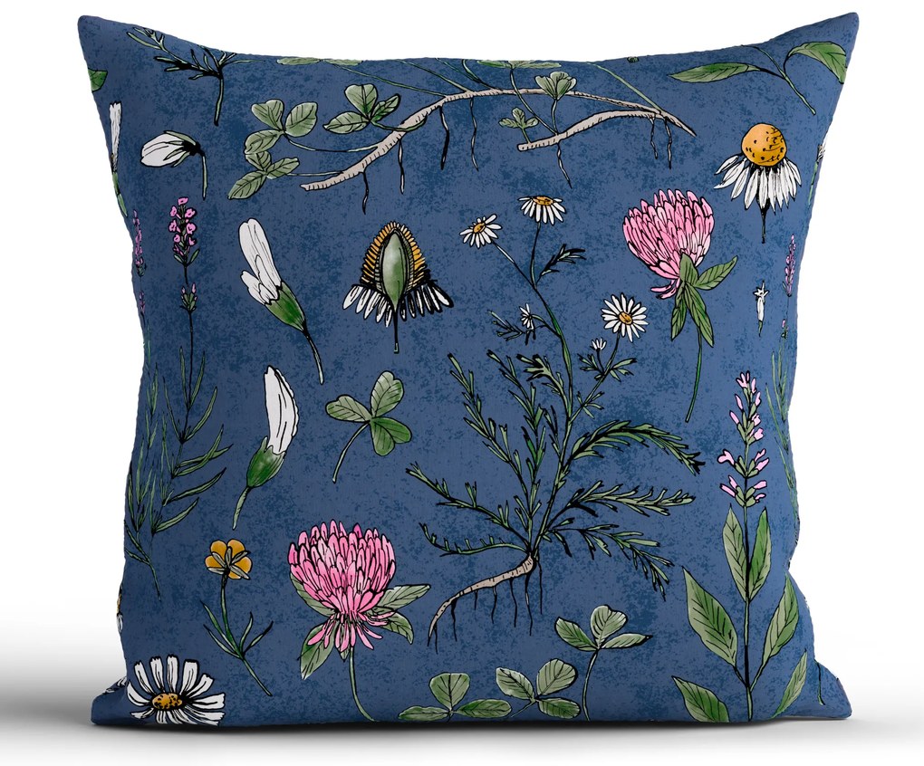 MK Lůžkoviny Bavlněný povlak na polštář Renforcé 40 x 40 cm - Herbář tmavě modrý