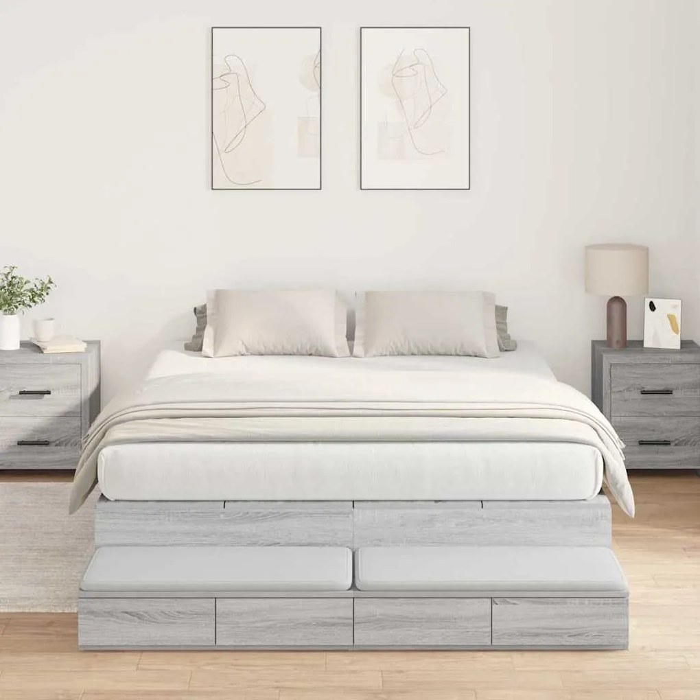 Rám postele s úložným prostorem se zásuvkou Šedá Sonoma 140 cm 3335642