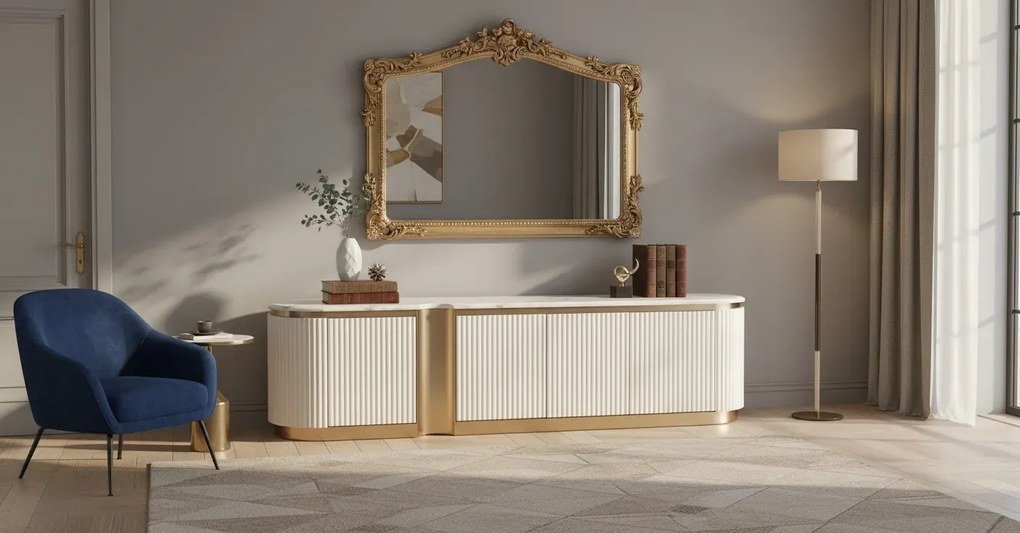 TV stolek Stilig ST916 200 cm mramor/ecru/zlatý