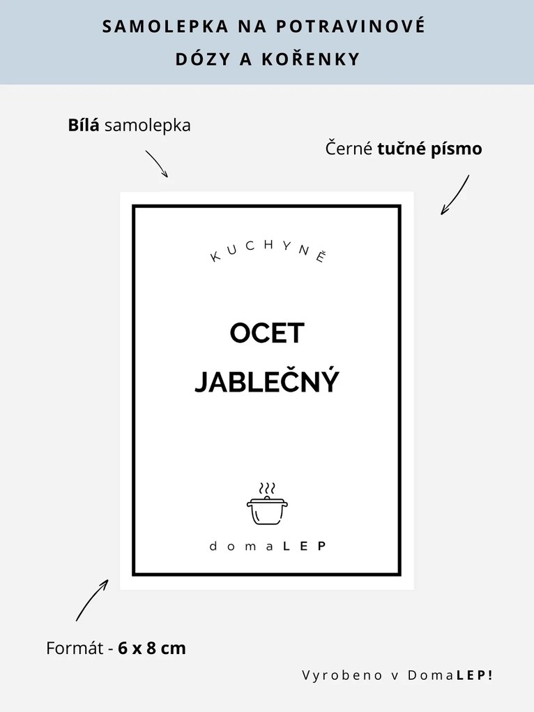 Samolepka na láhev OCET JABLEČNÝ – bílá, 6 x 8 cm, tučné písmo