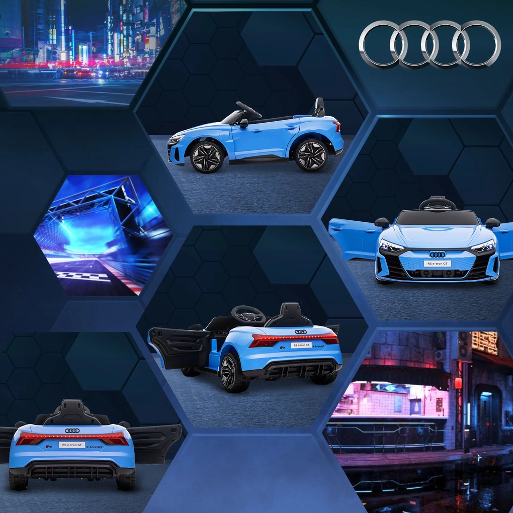 HOMCOM Elektrické auto pro děti +3 roky Audi RS e-tron GT 12V s dálkovým ovládáním, LED světlomety, houkačka, hudba, USB a otevírání dveří 3-5 km/h M…