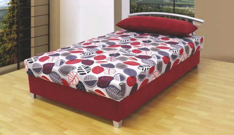 Menší čalouněná postel ALICE 120x200 cm vč. roštu, matrace a ÚP bordó / bordó vzor