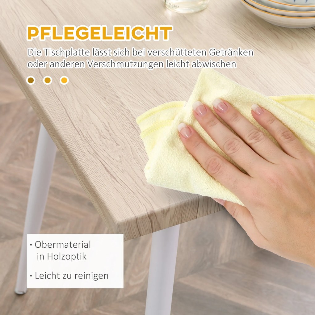 HOMCOM 3-dílný jídelní set MDF + kov přírodní kresba dřeva + bílá s 1 stolem + 2 židlemi