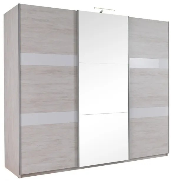 Kombinovaná šatní skříň se zrcadlem a LED osvětlením PEORIA 11 - dub bílý / lesklá bílá