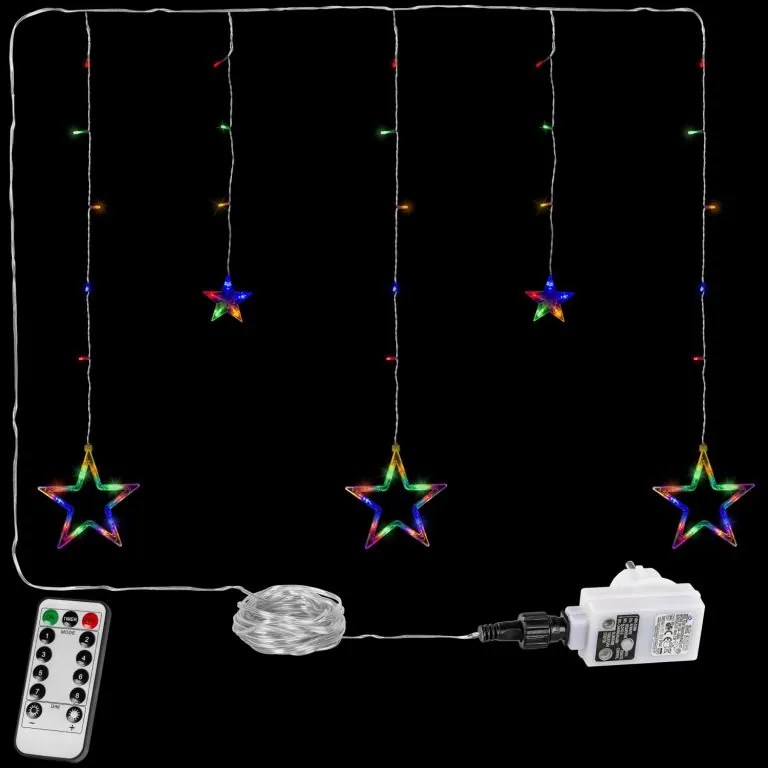 VOLTRONIC Vánoční závěs, 5 hvězd, 61 LED, barevný, ovladač