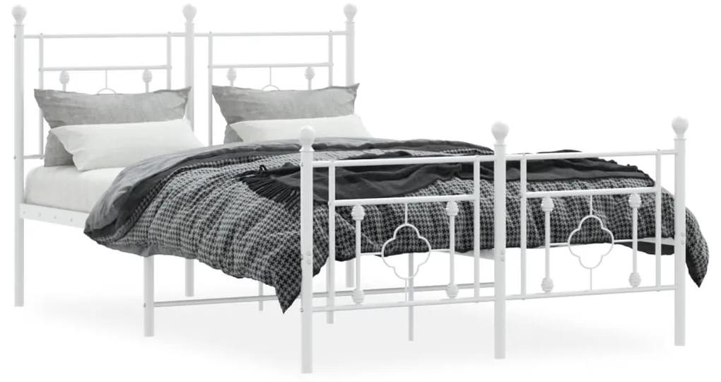 Kovový rám postele s hlavovým a nožním čelem bílý 120 x 190 cm