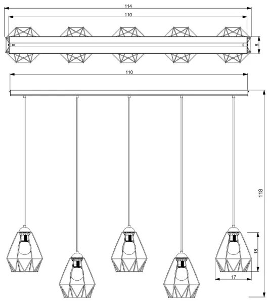 Lustr na lanku BERGEN 5xE27/60W/230V černá