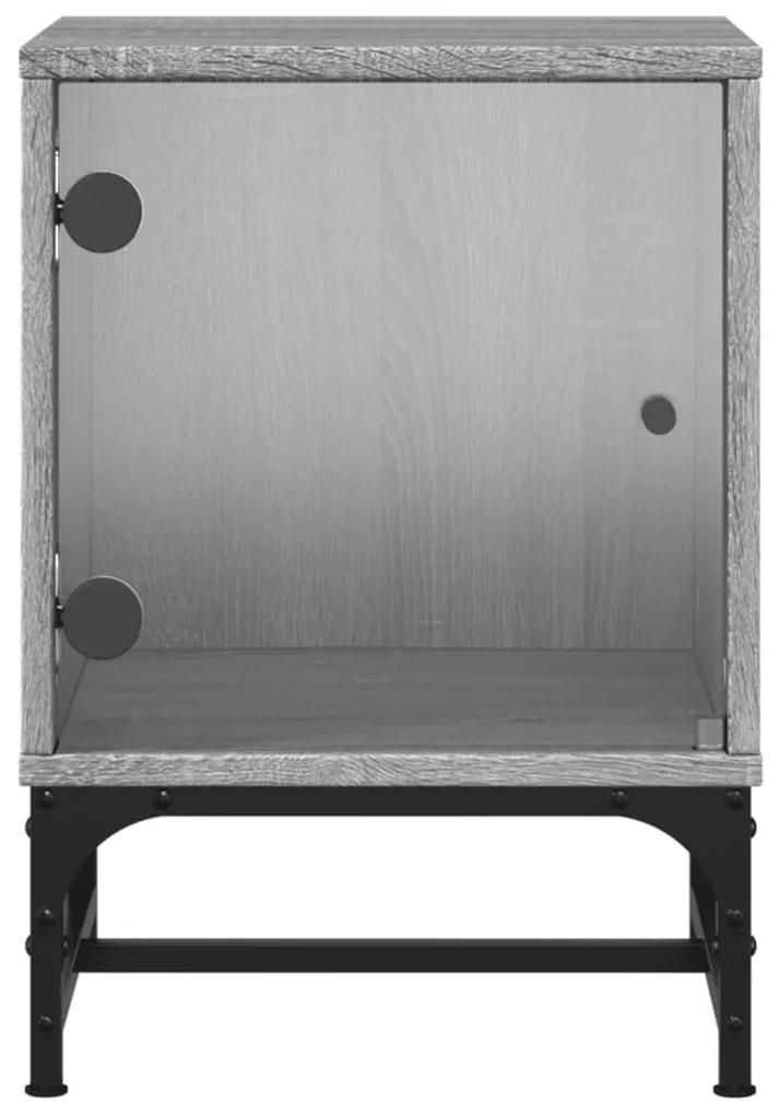 Noční stolek se skleněnými dvířky šedý sonoma 35 x 37 x 50 cm