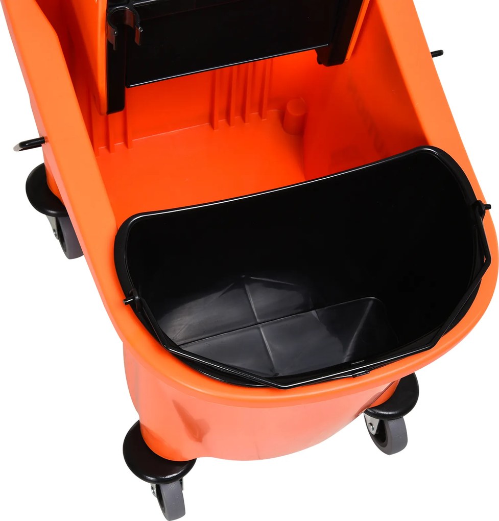 HOMCOM Úklidový vozík s košem na kolečkách a ždímačkou 36 l černý/oranžový 54x41x91,5 cm pro profesionální úklid