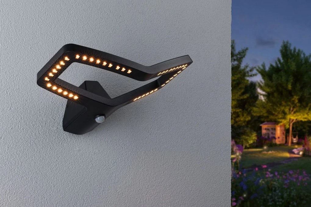 P 94791 LED venkovní nástěnné svítidlo Smart Home Zigbee 3.0 Alara pohybové čidlo IP44 hranaté 375x270mm 3000 - 2200K 10W 230V antracit kov - PAULMANN