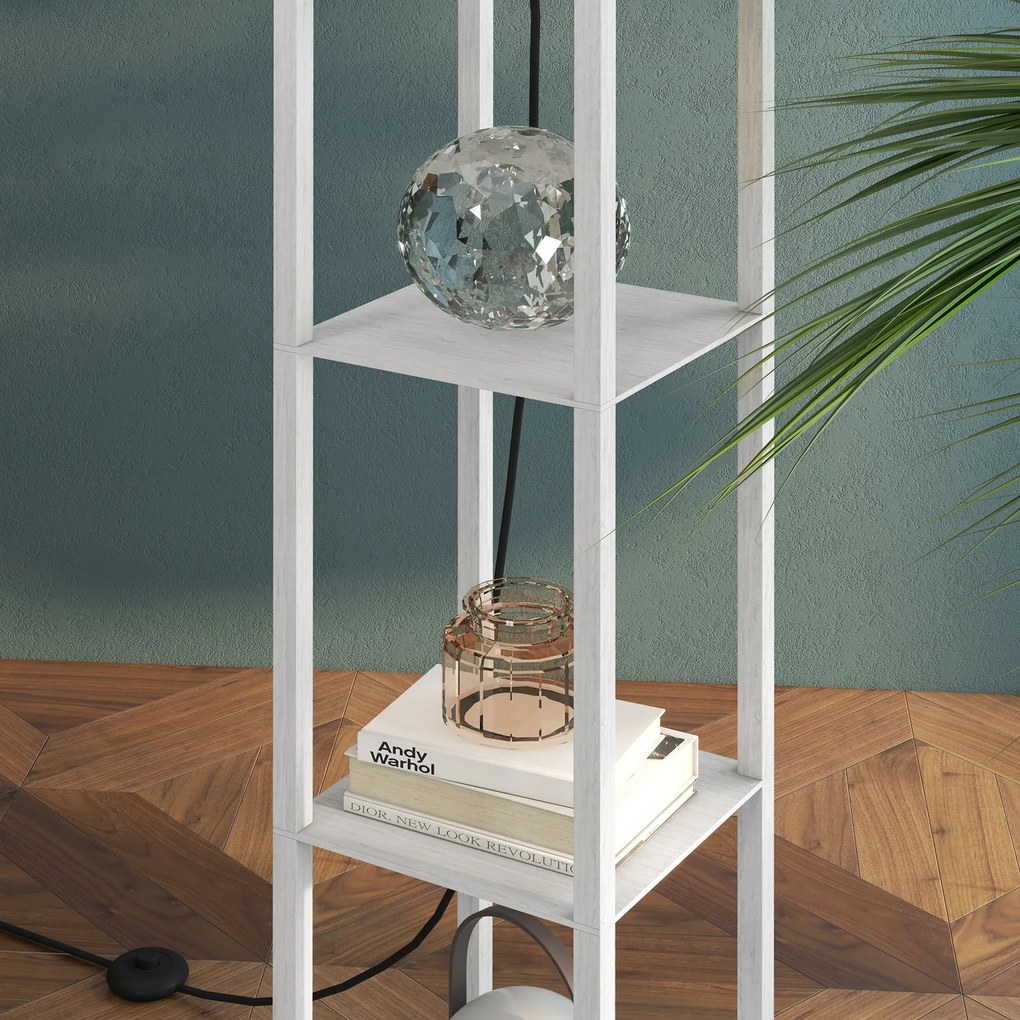 HOMCOM Stojací lampa elegantní stojací lampa se 3 policemi E27 do 40W pro obývací pokoj a ložnici E1 MDF akryl bílá 26x26x160cm | Aosom.de