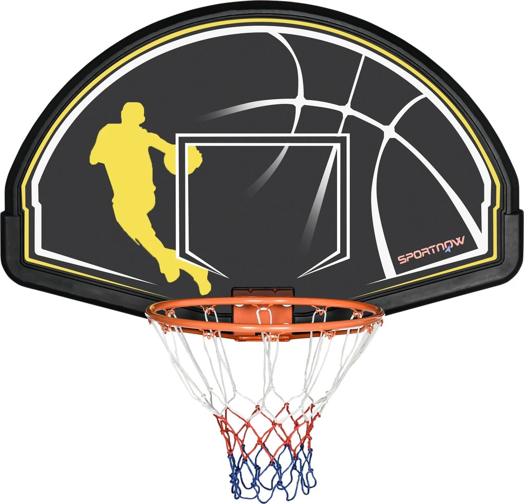 SPORTNOW Nástěnné basketbalové koše se zpětnou deskou a kruhem pro interiér a exteriér 110x90x70 cm Černá a žlutá | Aosom