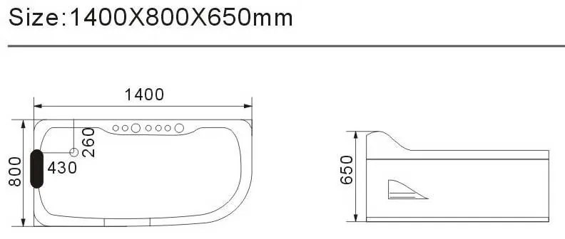 BPS-koupelny Hydromasážní vana HYD-LE796L 140x80 LEVÁ bez ohřevu vody