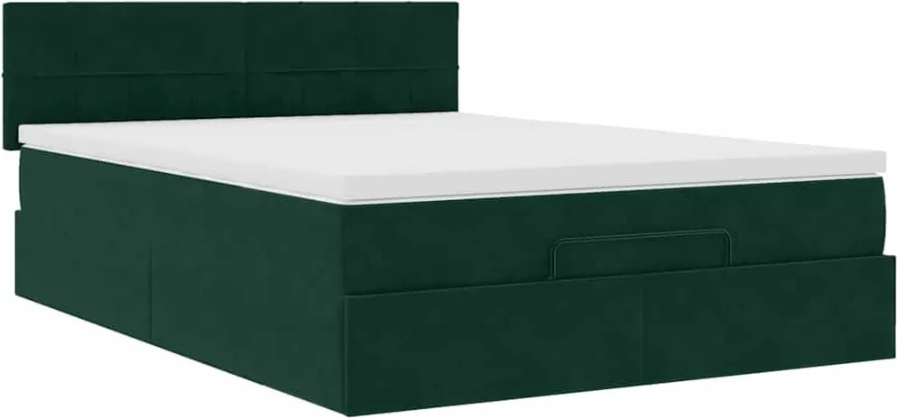 Osmanský rám postele s matrací tmavě zelená 140x190cm samet 3312623