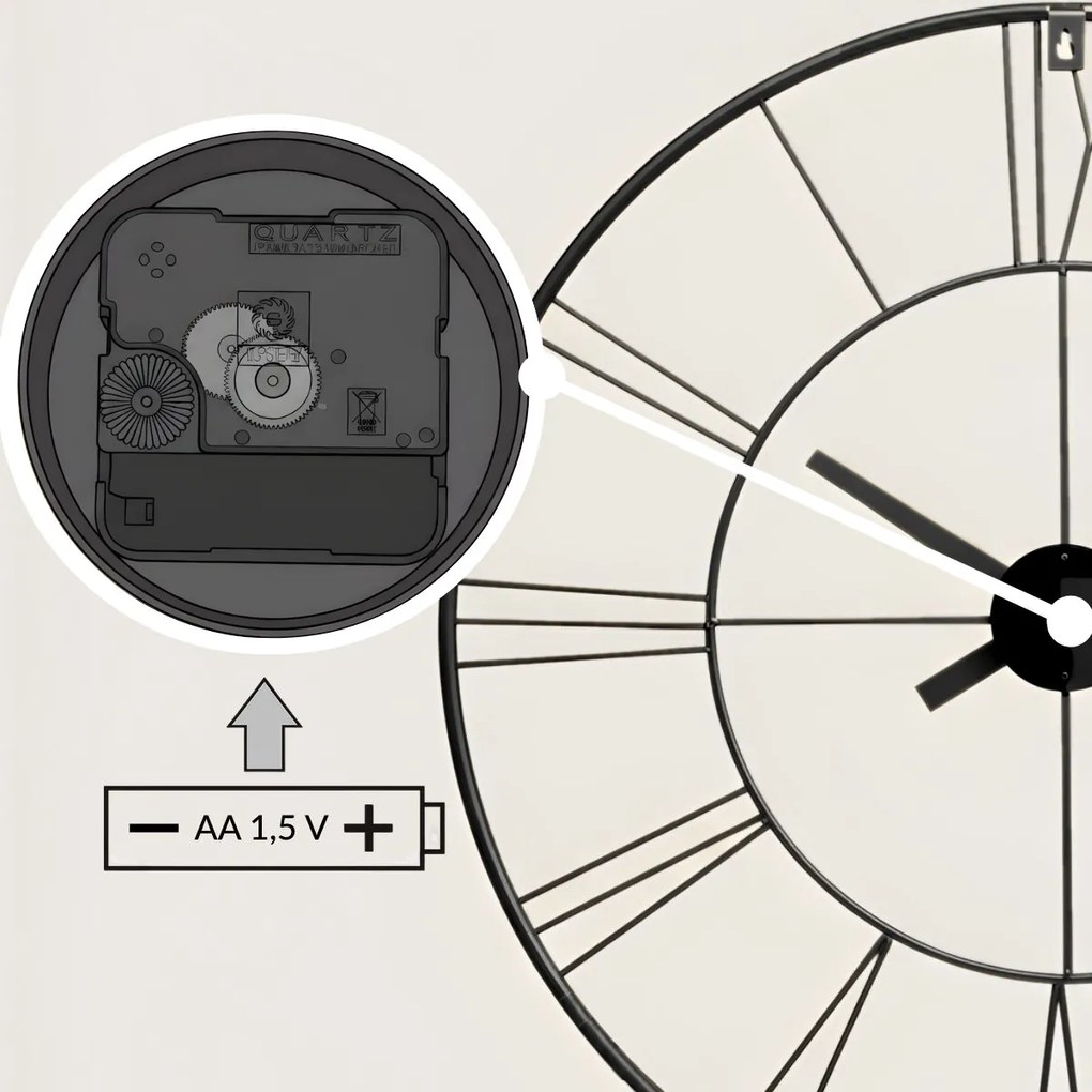 Nástěnné hodiny v industriálním stylu ARATIO černé, Ø 70 cm