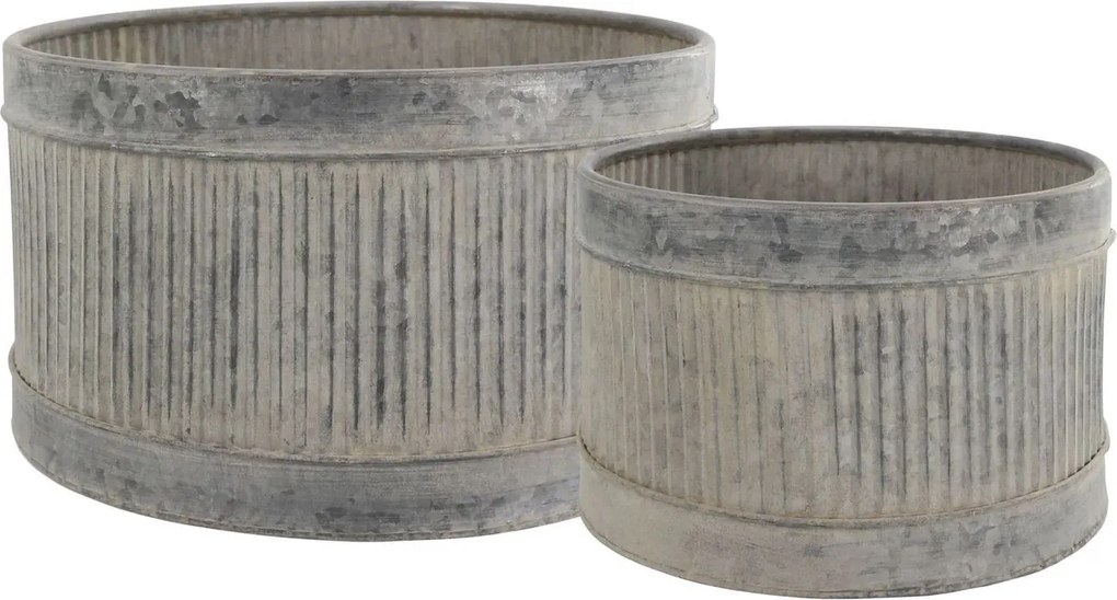 2ks dekorační plechový antik květináč s drážkami French Chic - 32*19/26*17 cm