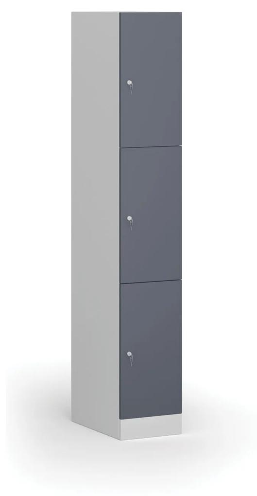 Šatní skříňka s úložnými boxy, 3 boxy, 1850 x 300 x 500 mm, cylindrický zámek, tmavě šedé dveře