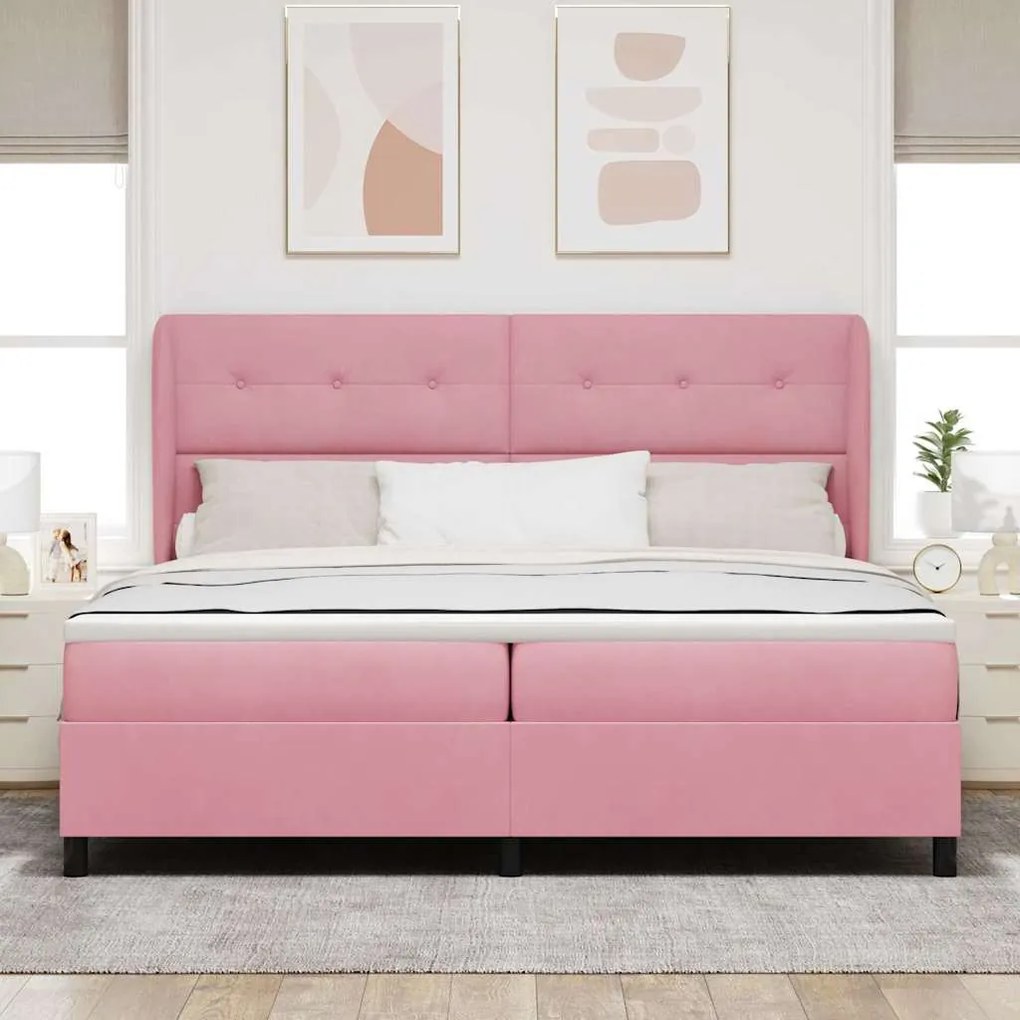 Postel s boxspringem s čelo Růžová 200 x 200 cm samet 3340951