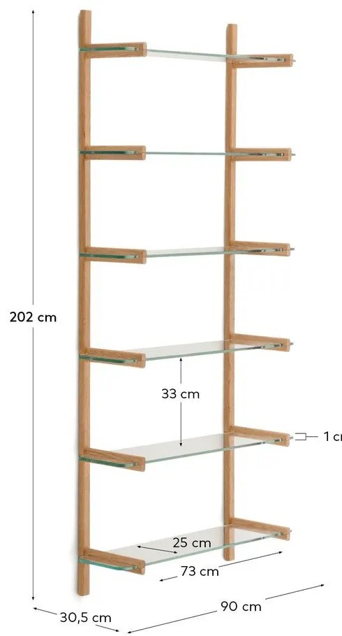 Skleněný modulární policový systém v přírodní barvě 90x202x30,5 cm Sitra – Kave Home