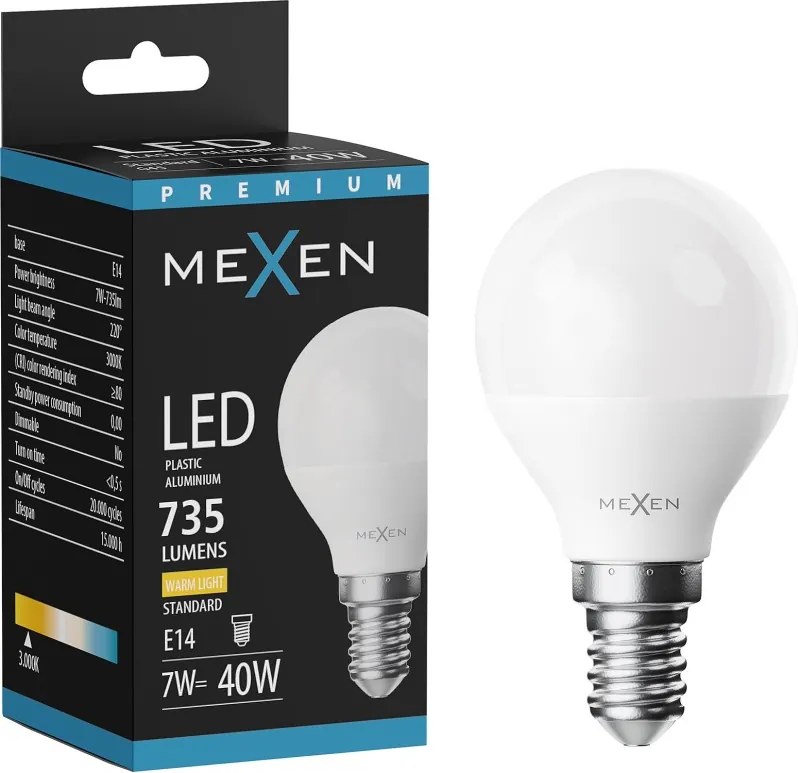 Mexen Nova, LED žárovka E14, G45, 7W, teplá - 3000K, 735 lm - L101-E14-0730-01