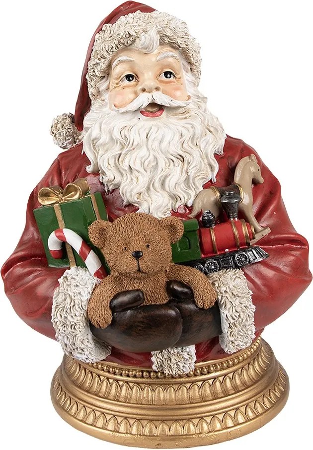 Vánoční dekorace socha Santa s dárky a medvídkem - 22*18*29 cm