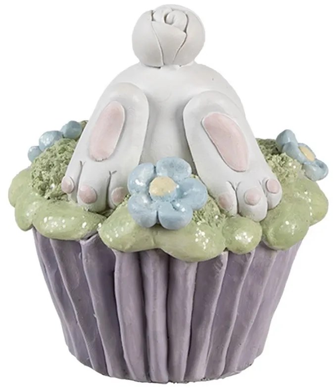 Dekorace fialový muffin s vystrčeným zadečkem králíčka - Ø 11*12 cm