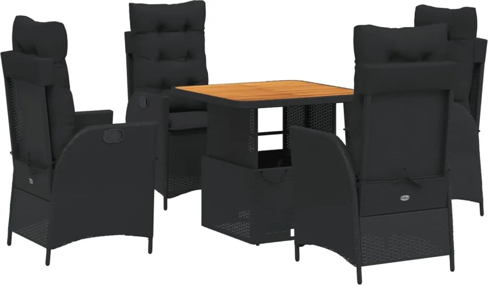 5dílný zahradní jídelní set s poduškami černý polyratan 3277446