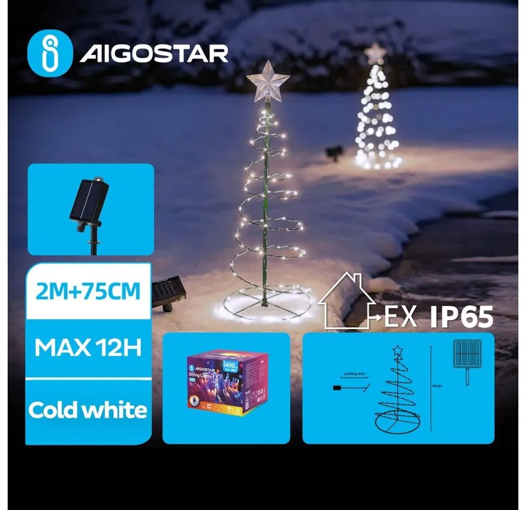 Aigostar - LED Solární vánoční dekorace LED/0,26W/3,7V 75cm IP65 studená bílá