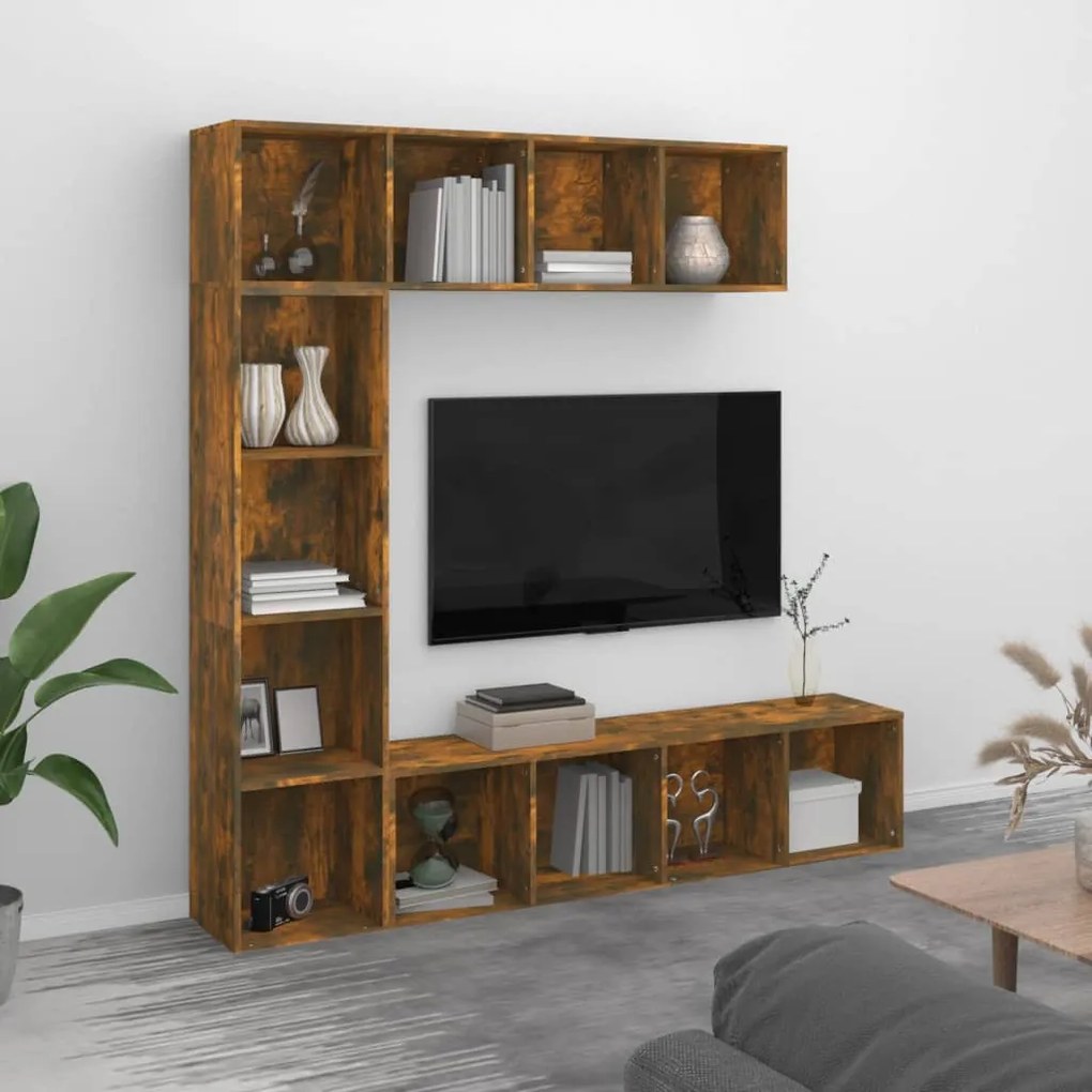 3dílná sada knihoven / TV skříněk kouřový dub 180 x 30 x 180 cm 3152713