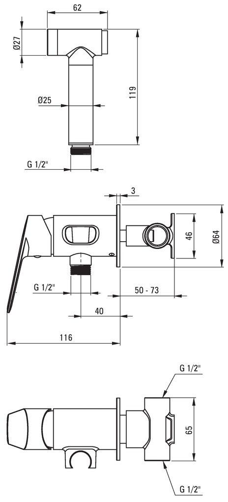 Deante Jasmin, podomítková bidetová baterie, chromová, BGJ_034M