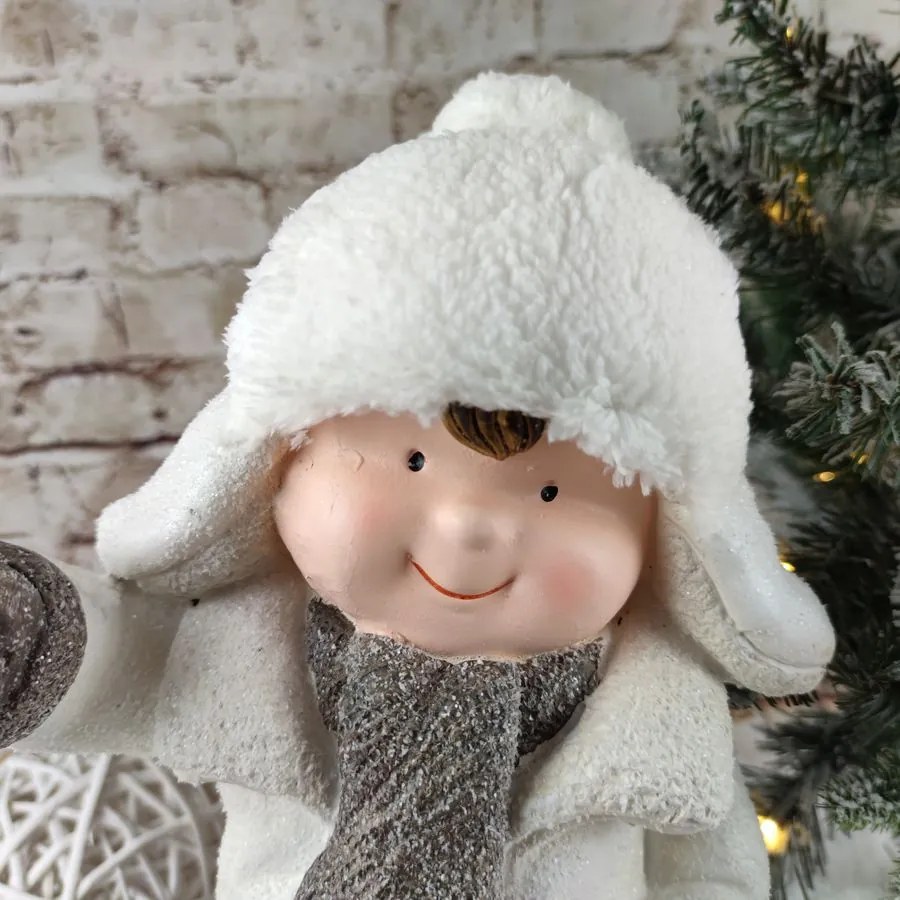 Vánoční figurka- velké dítě v bílém kabátku s lucernou- 42 cm