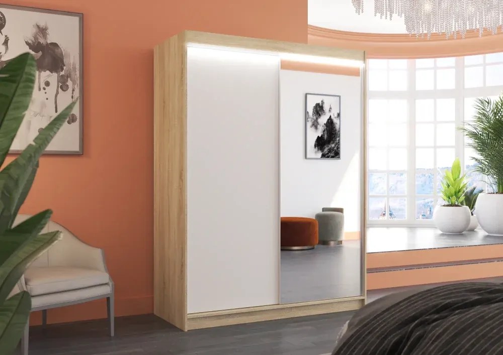 Posuvná skříň se zrcadlem a LED osvětlením JORDI 150