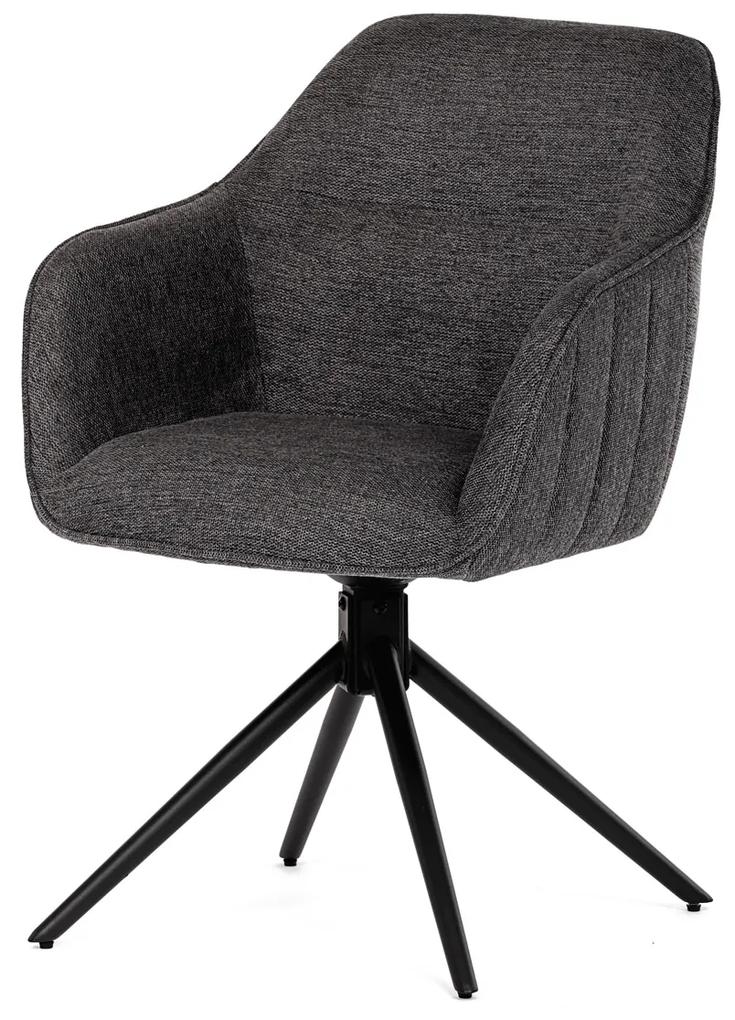 Židle jídelní a konferenční, tmavě šedá látka, černé kovové nohy, otočná P90°+ L 90° s vratným mechanismem - funkce rese