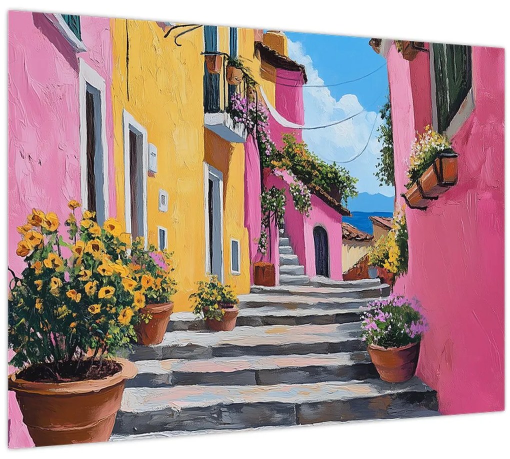 Skleněný obraz - Růžová ulička (70x50 cm)