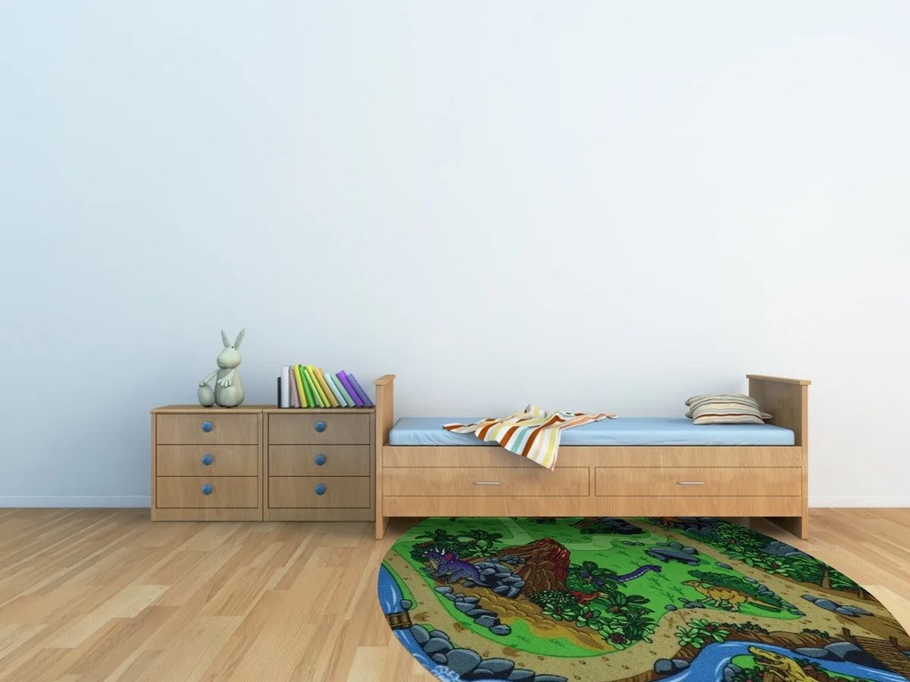 Vopi, Dětský kusový koberec Dino kruh, 250x250 (průměr) kruh, vícebarevná, dětský pokoj