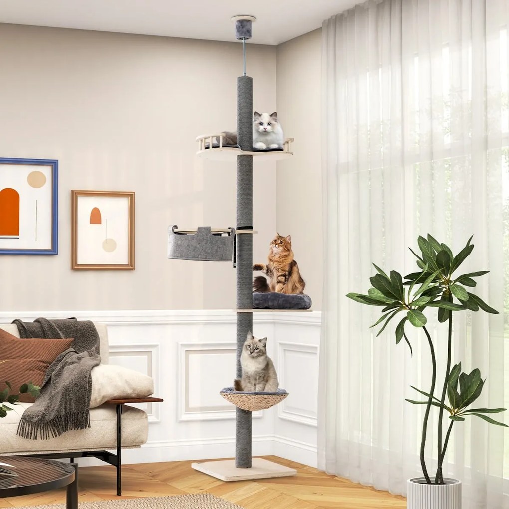 Costway Cat tree strop vysoký 236-271 cm od podlahy ke stropu kočičí nábytek