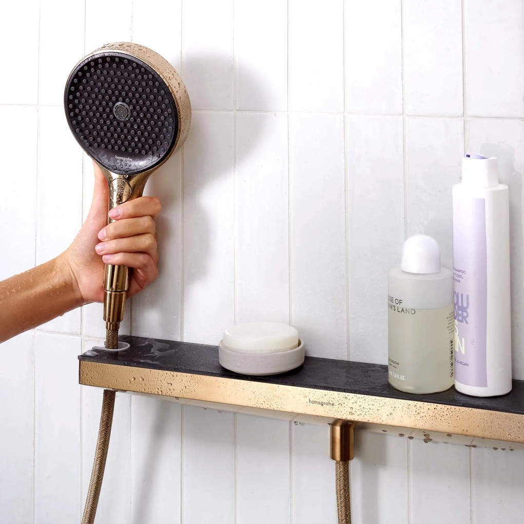Hansgrohe Rainfinity, nástěnná přípojka hadice Porter 500 a polička LEVÁ, kartáčovaný bronz, HAN-26843140