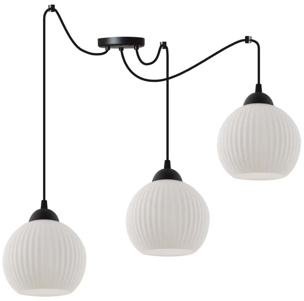Závěsné svítidlo Riffle Round Spider, 3x bílé skleněné stínítko, b