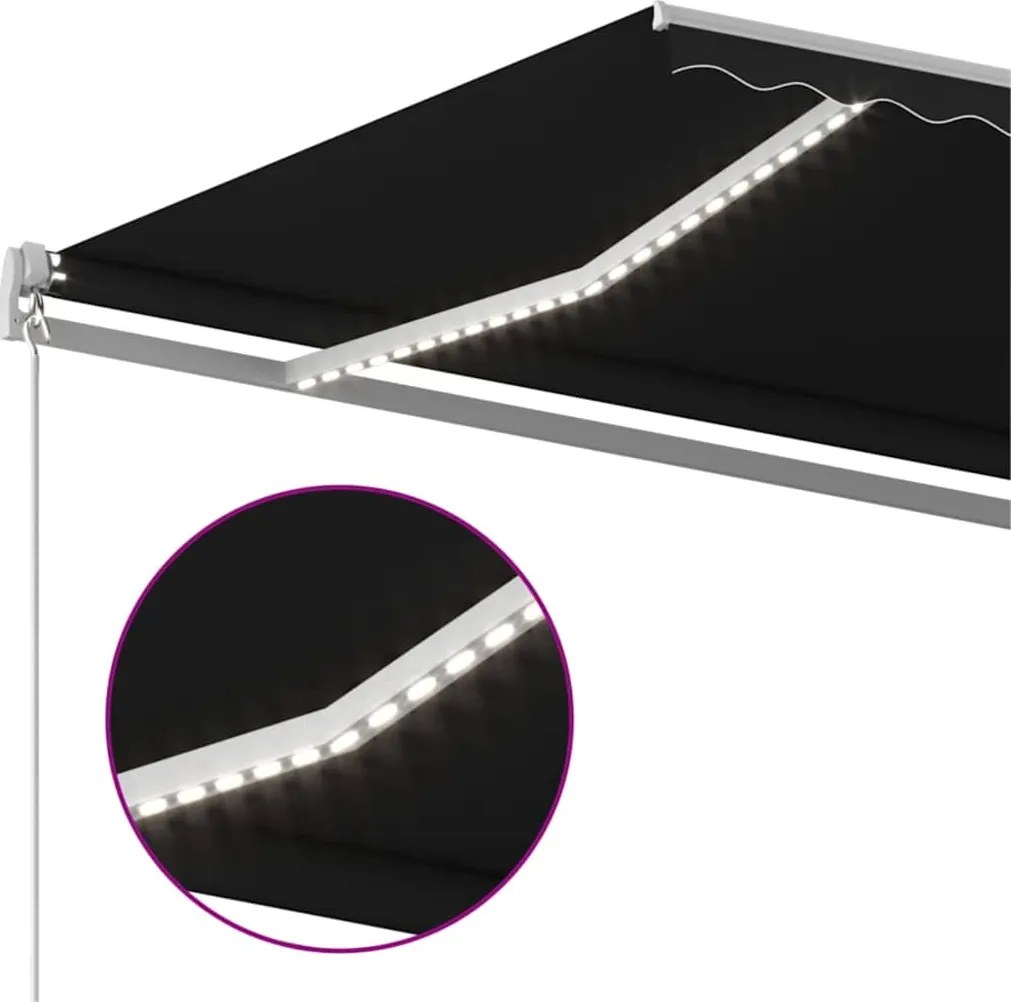 Ručně zatahovací markýza s LED světlem 500 x 300 cm antracitová 3068944